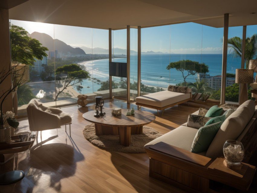 Luxury hotel room light interior overlooking Brazilian beach | Unreal ...