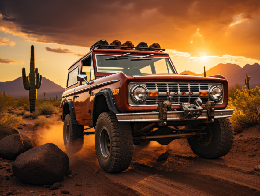 Vintage Ford Bronco driving through an Arizona Desert | Unreal Images ...