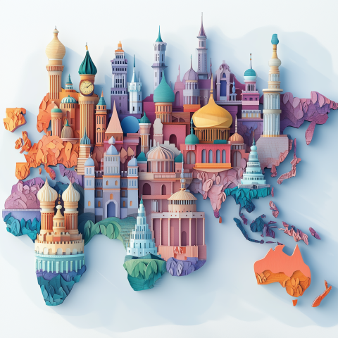 Illustrated World Map with Iconic Landmarks | Unreal Images - Free AI ...
